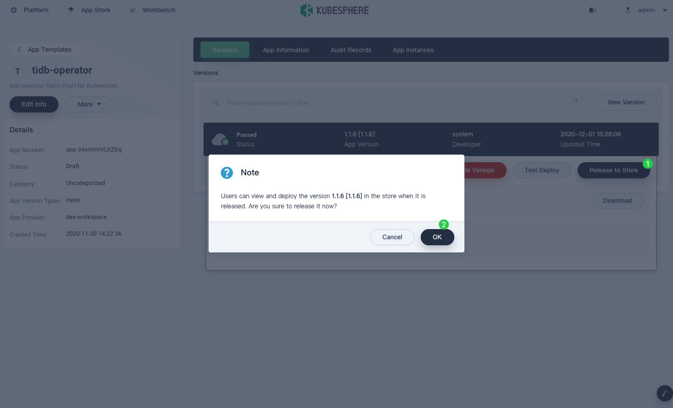 TiDB on KubeSphere: Release TiDB to the KubeSphere App Store